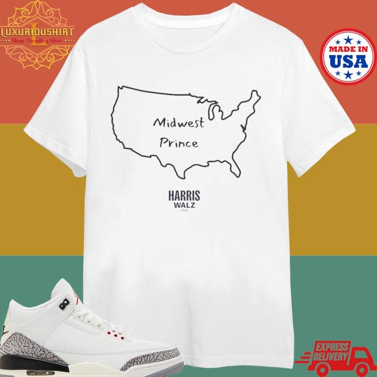 Official Midwest Prince Tim Walz Kamala Harris Map T-shirt, hoodie ...